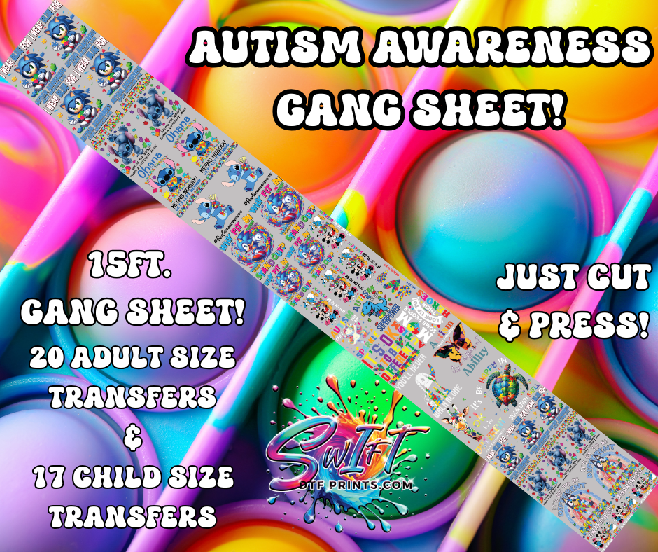 Autism Awareness Pre-Designed Gang Sheet 22x180 (15ft.) (Copy)
